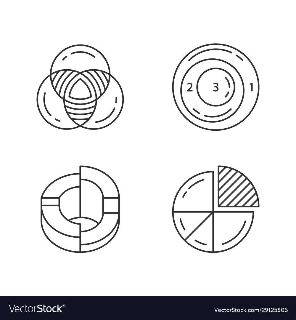 Diagrams linear icons set data graphic Royalty Free Vector