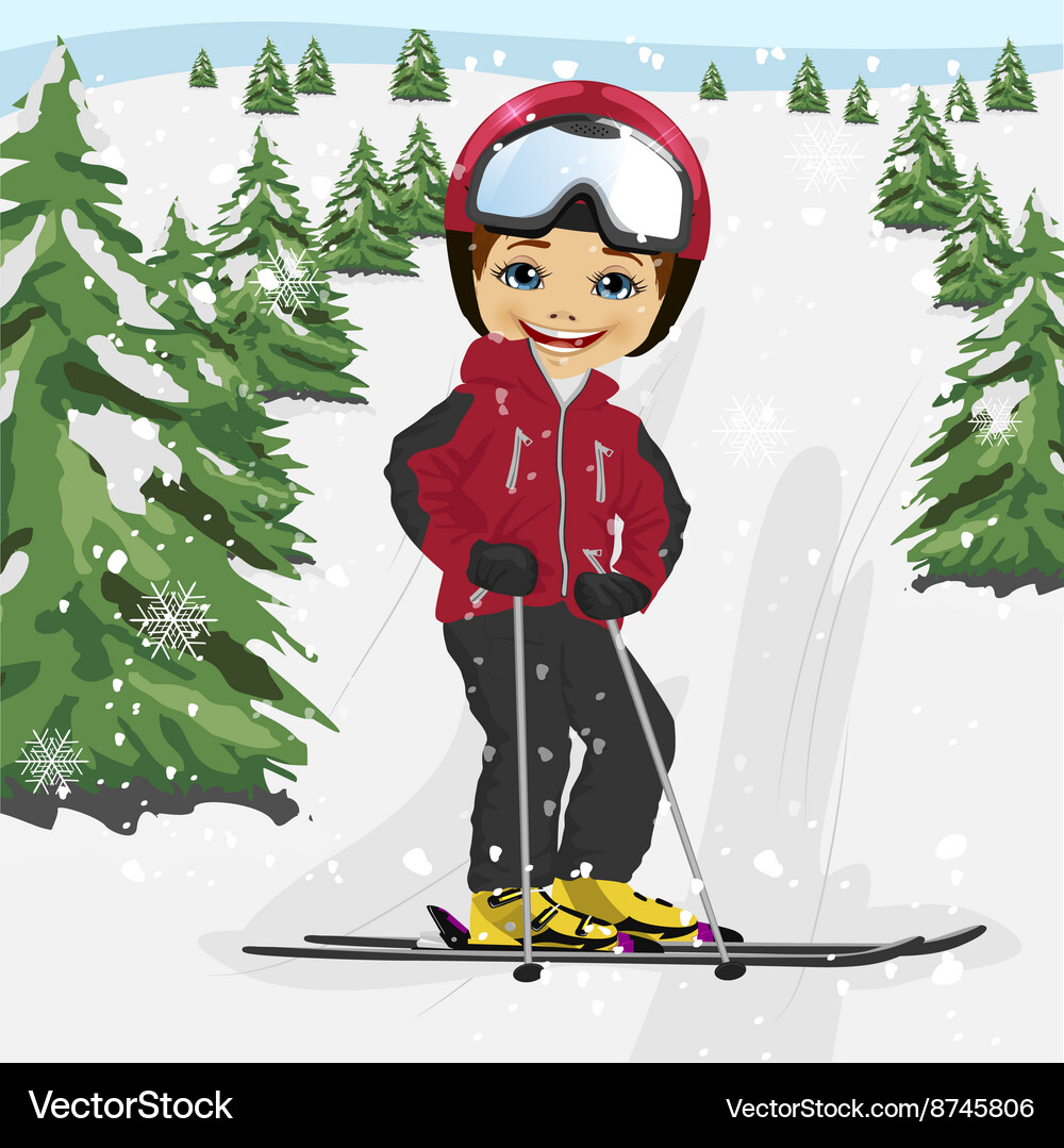 Little boy skiing in ski resort Royalty Free Vector Image