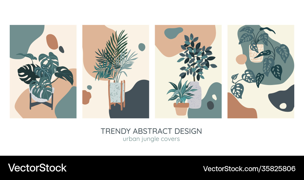Set four covers templates indoor plants Royalty Free Vector