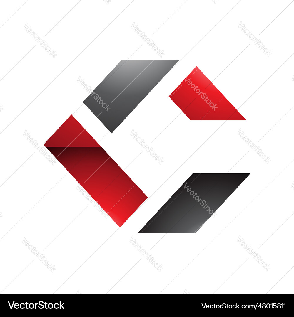Black and red glossy square letter c icon made Vector Image