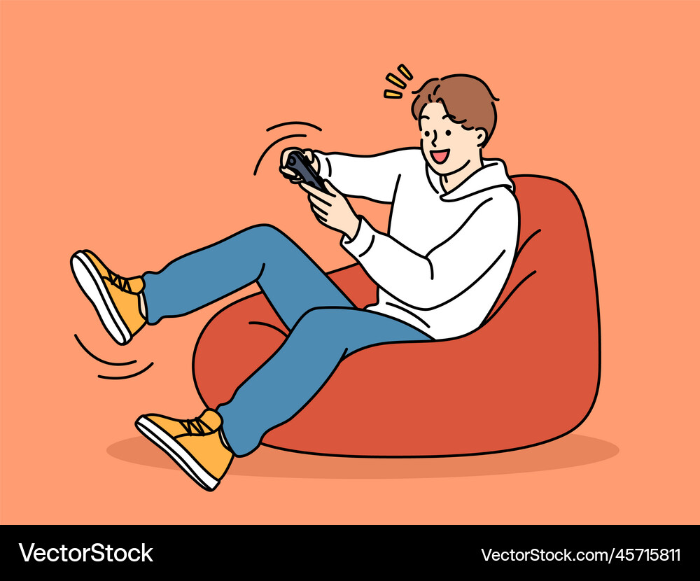 Boy relax at home playing video games Royalty Free Vector