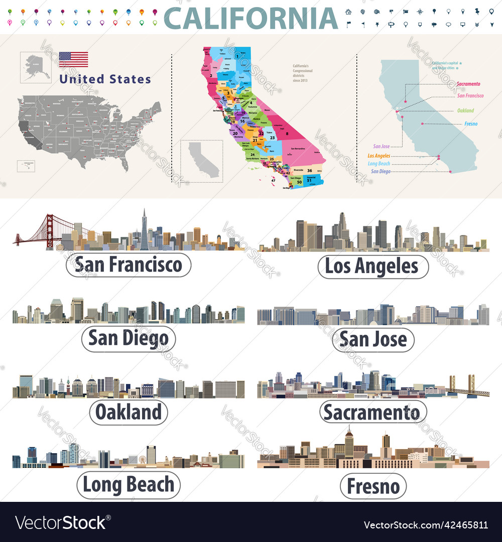 Californias high detailed map showing counties Vector Image