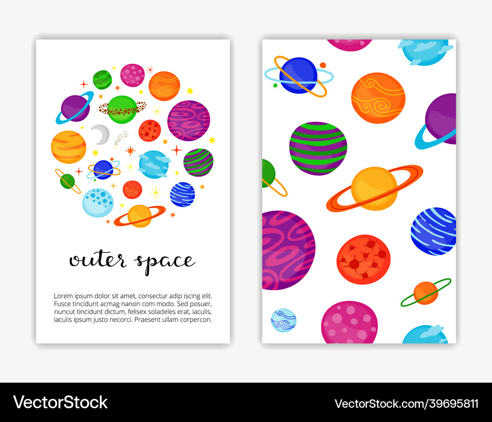 Card templates with fantastic space planets Vector Image