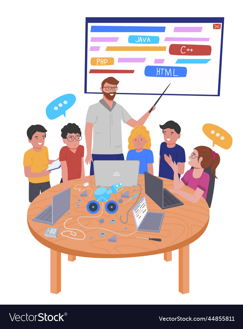 Children coding school teamwork during Royalty Free Vector
