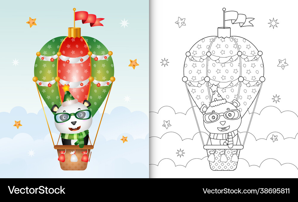 Coloring book with a cute panda christmas Vector Image