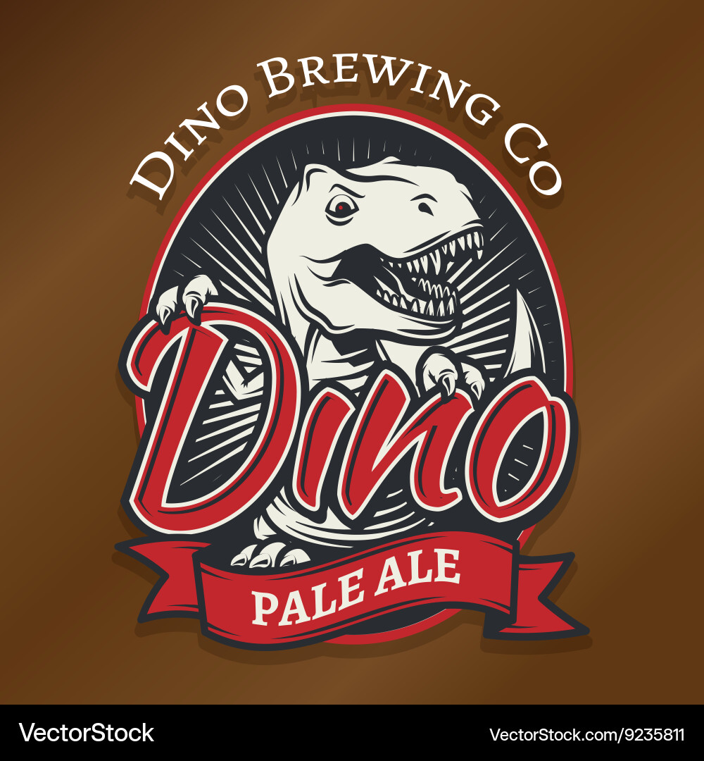 Dino craft beer logo concept T-rex bar Royalty Free Vector