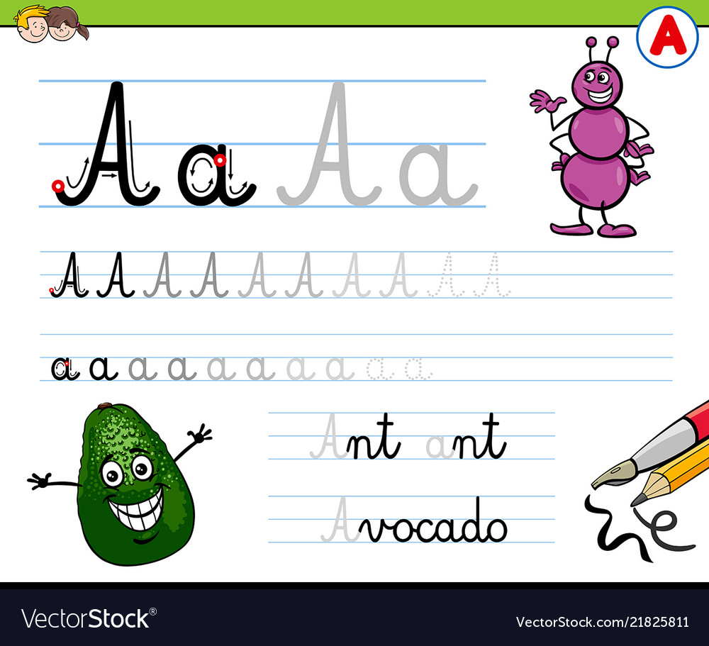 How to write letter a workbook for children Vector Image