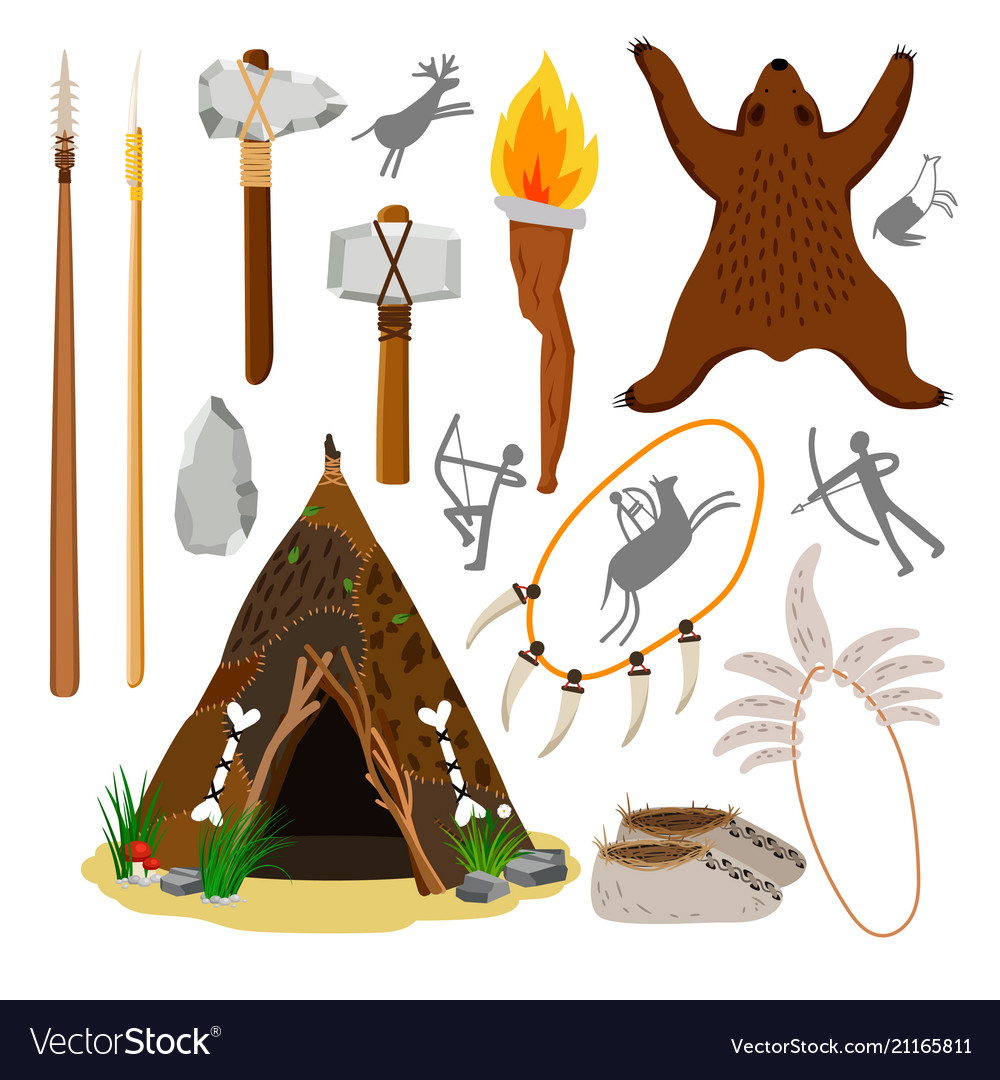 Primitive caveman elements Royalty Free Vector Image