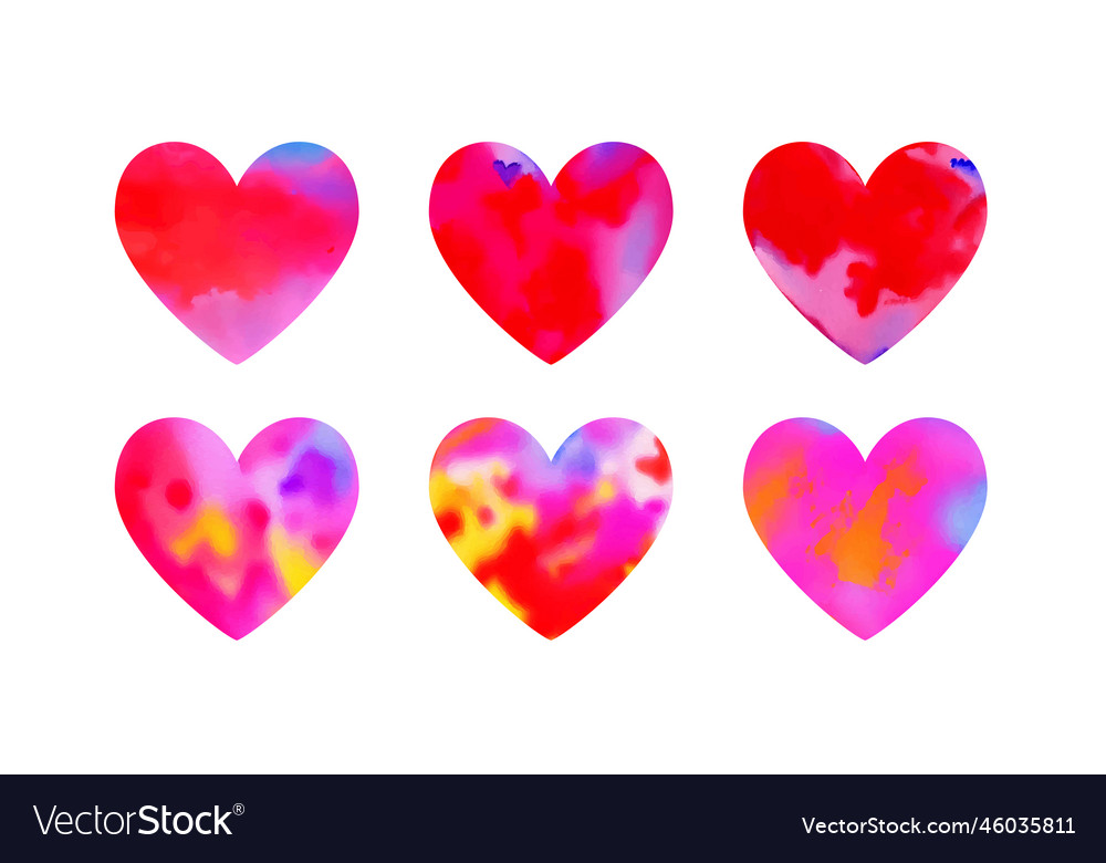 Watercolor hand painted love hearts setcollection Vector Image