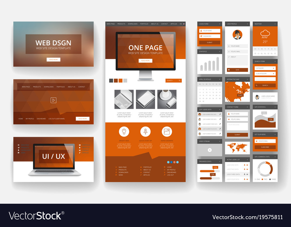 Website design template and interface elements Vector Image