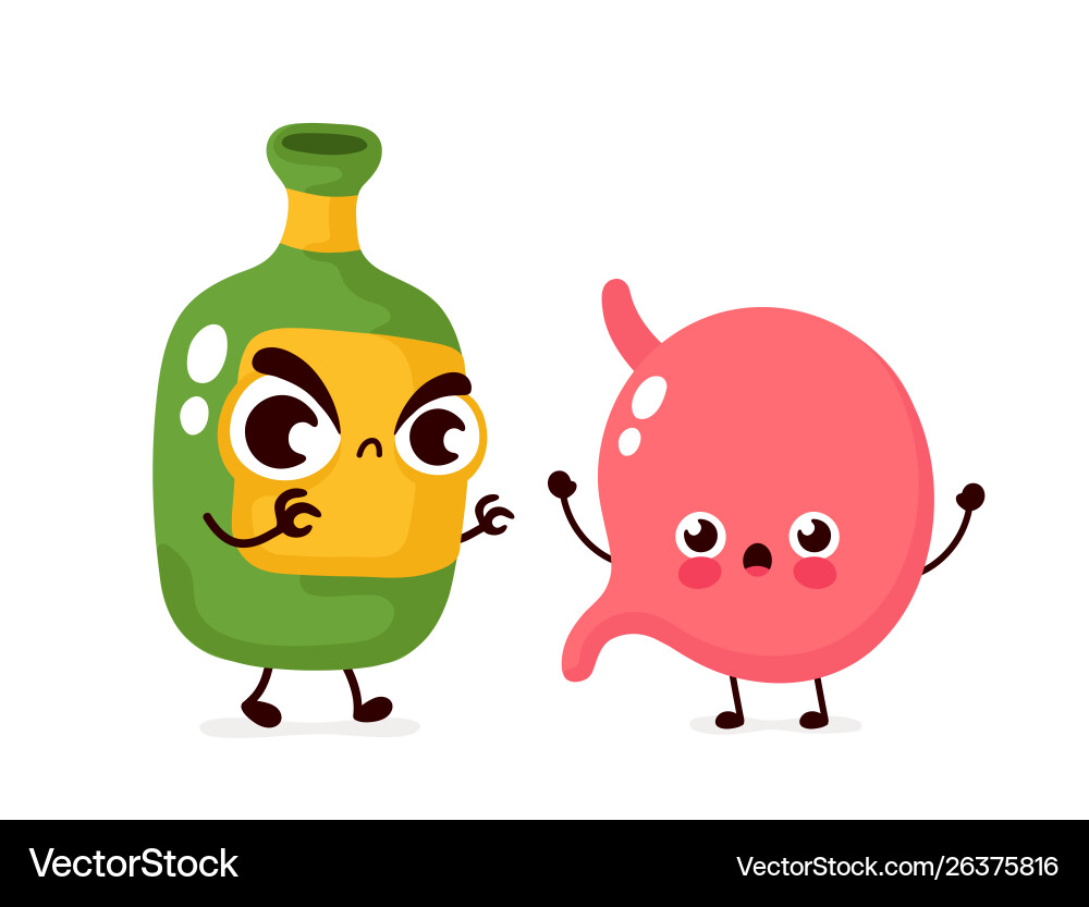 Angry scary alcohol bottle kill stomach Royalty Free Vector