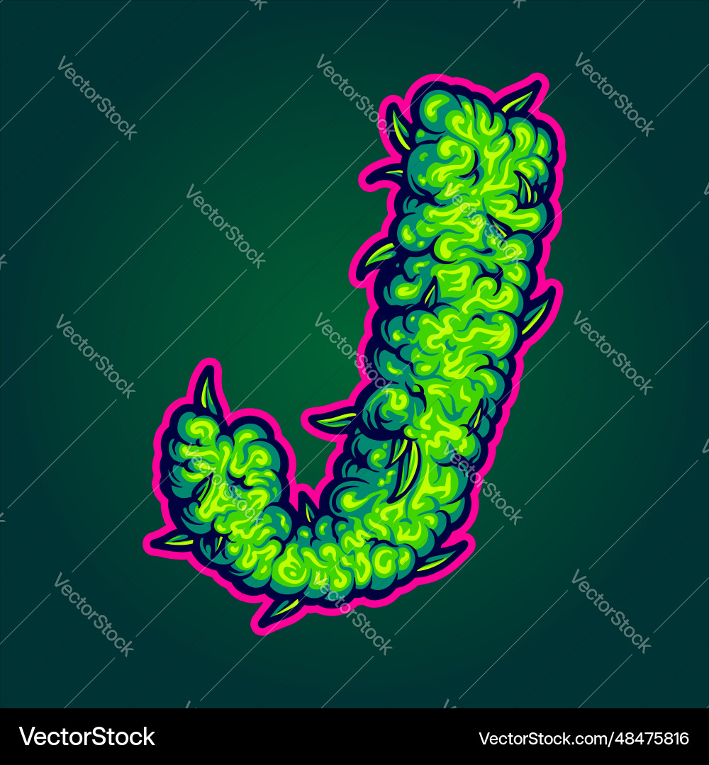 Cannabis themed monogram with intricate letter j Vector Image