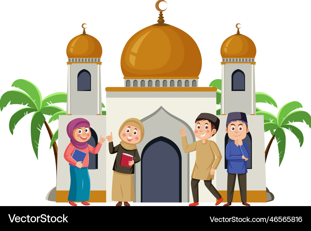 Diverse muslim cartoon characters set Royalty Free Vector