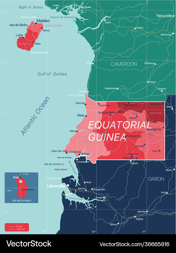 Equatorial guinea country detailed editable map Vector Image