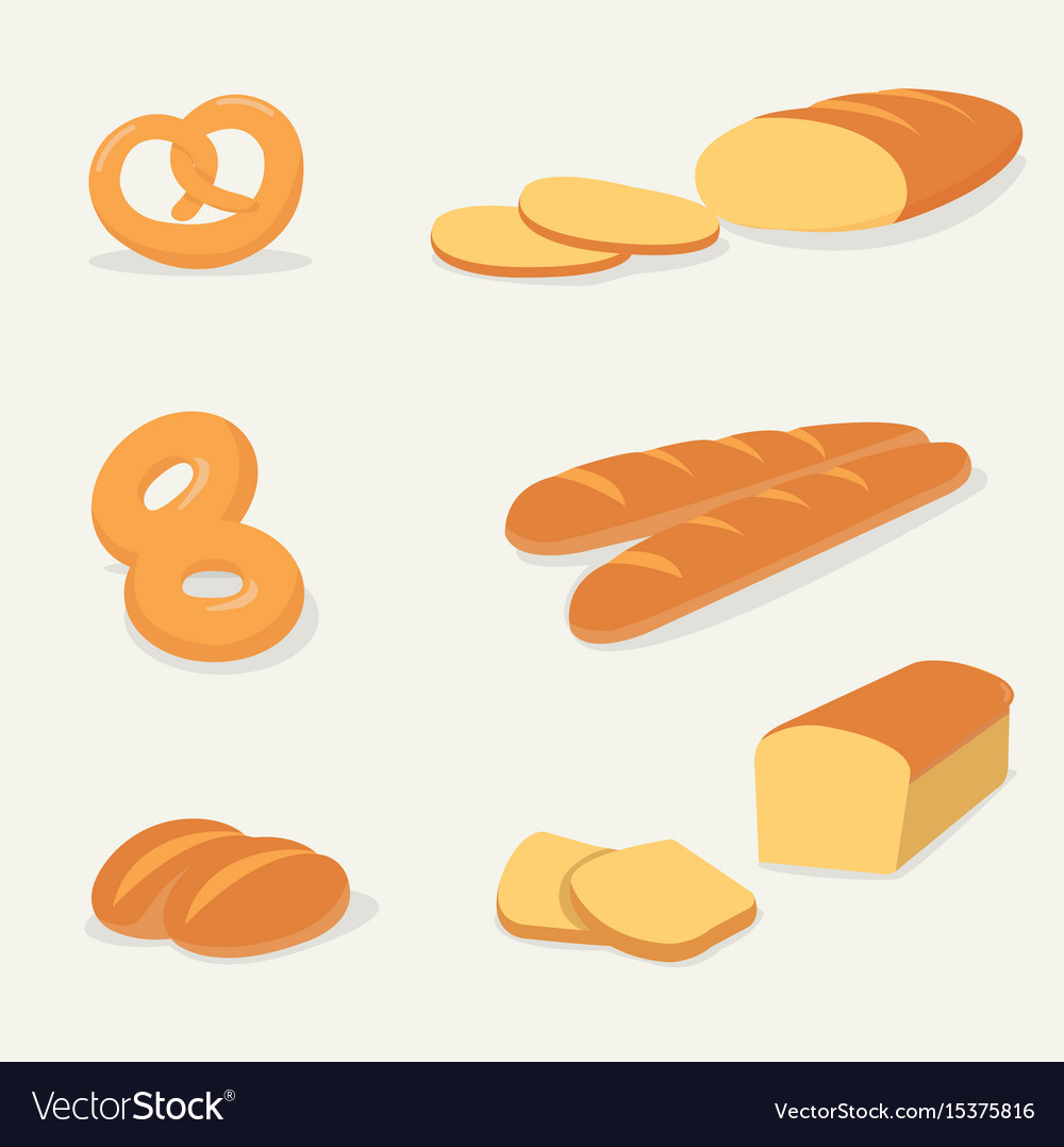 Flat bread set with isolated Royalty Free Vector Image