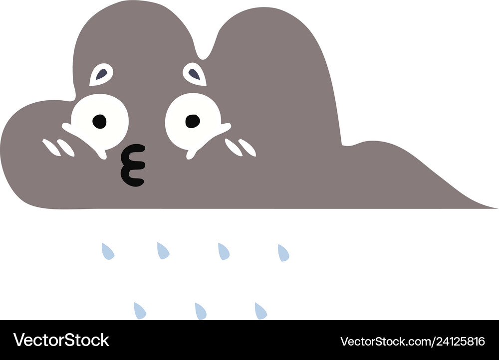 Flat color retro cartoon storm rain cloud Vector Image