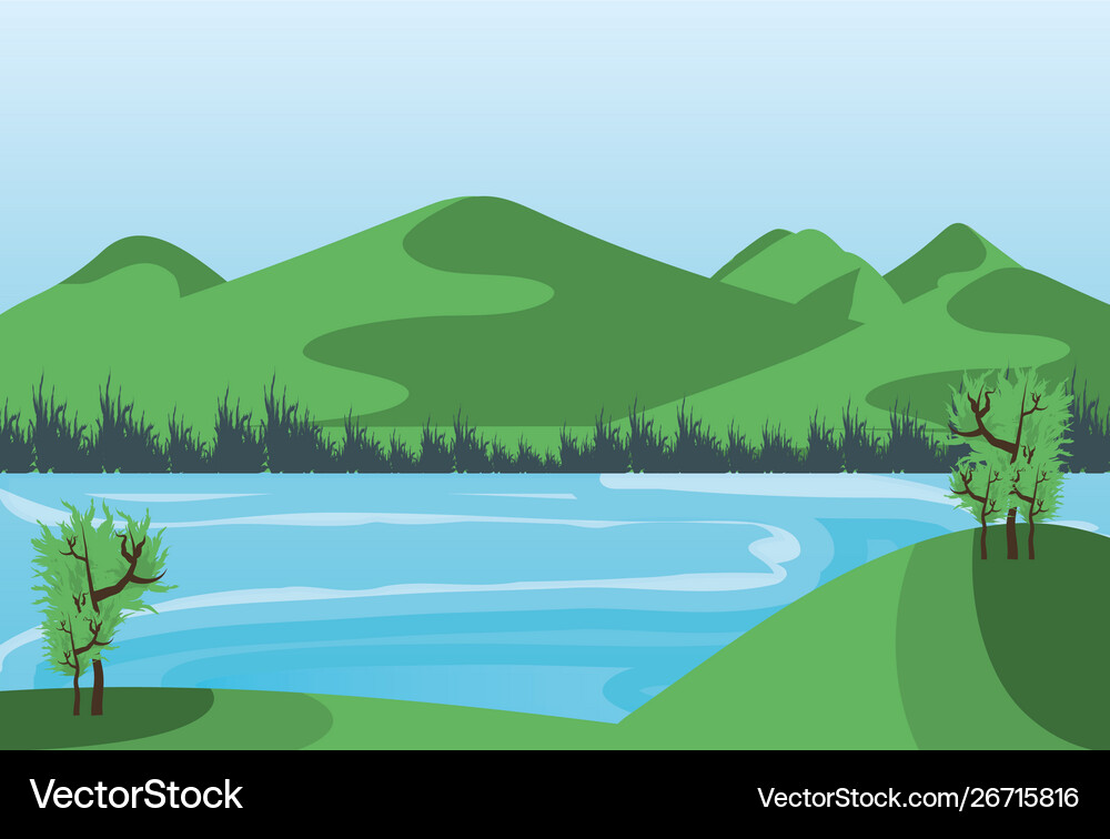 Landscape with lake and tree plants Royalty Free Vector