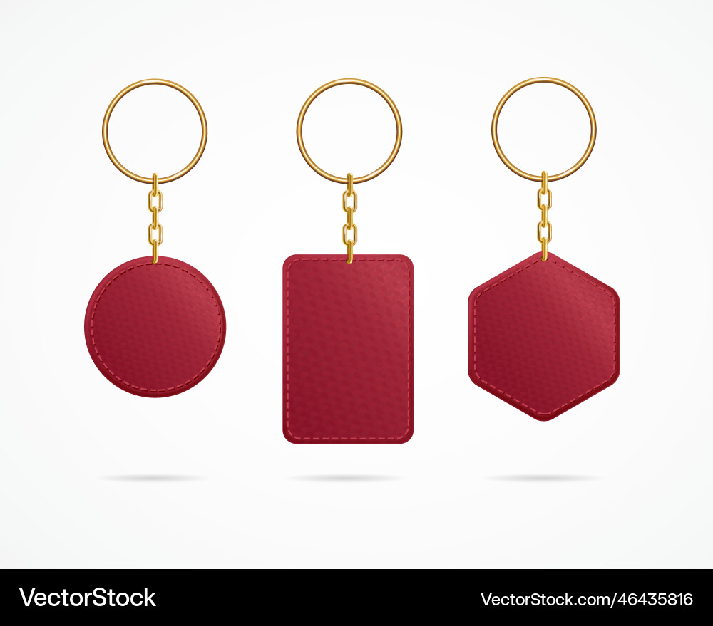 Realistic detailed 3d leather keychain set Vector Image