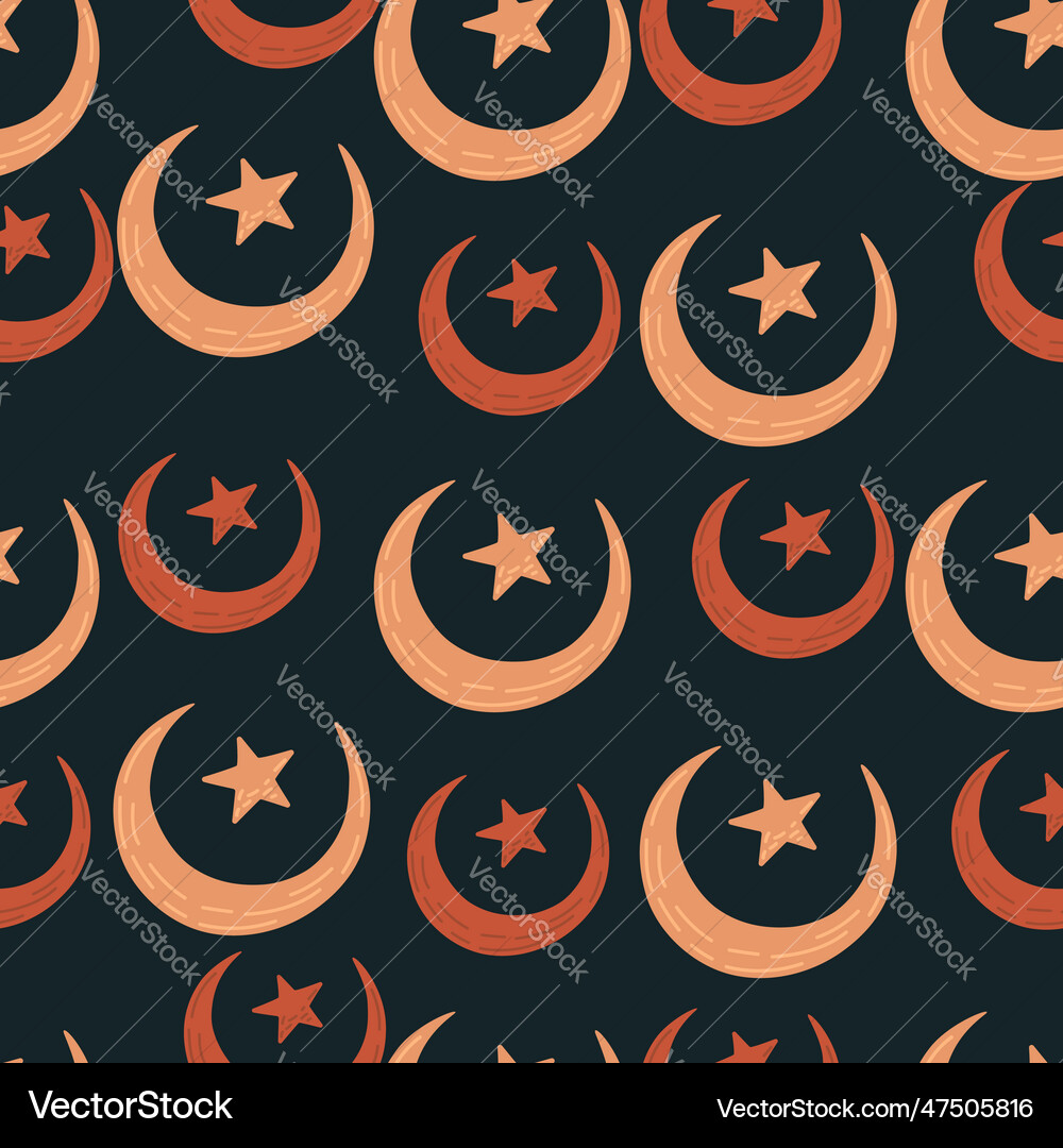 Seamless pattern with hand drawn moon and stars Vector Image