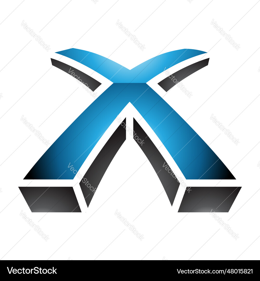 Blue and black glossy 3d shaped letter x icon Vector Image
