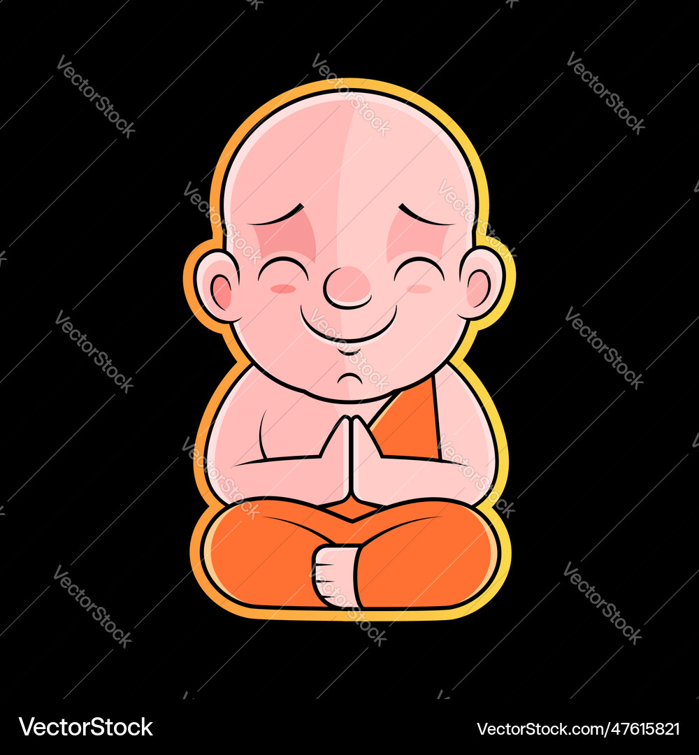 Buddhist monk in orange robes sitting Royalty Free Vector