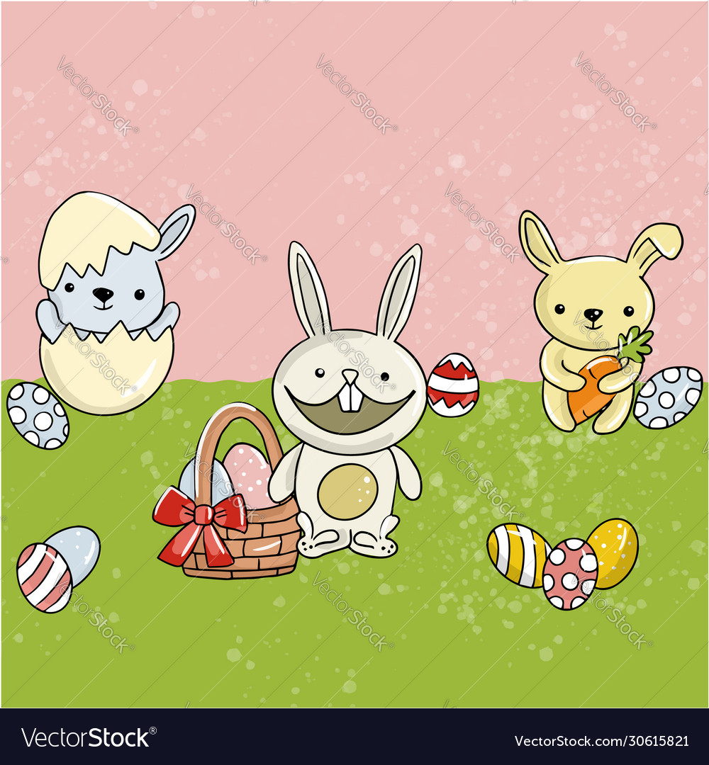 Easter rabbits with eggs Royalty Free Vector Image