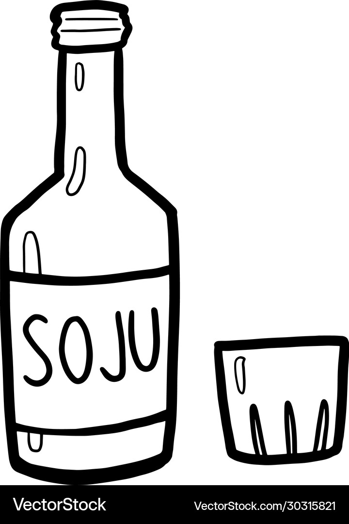 Hand drawing outline soju famous clear Royalty Free Vector