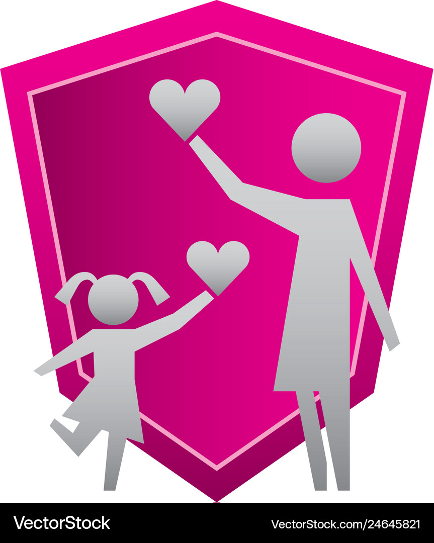 Mother and daughter with hearts shield Royalty Free Vector