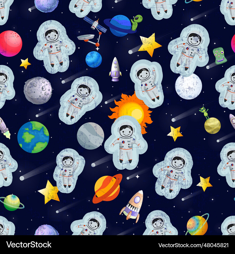 Seamless colourful astronaut kids in space Vector Image