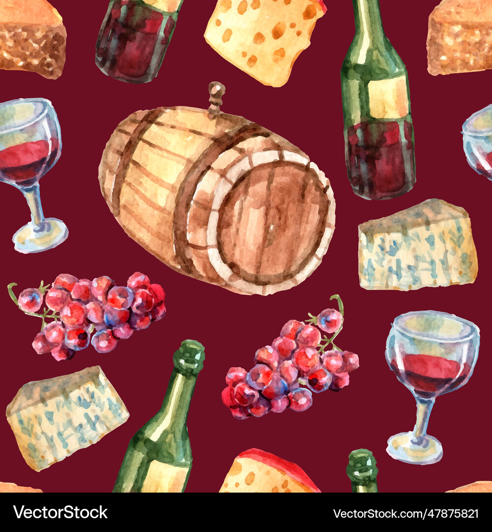 Wine watercolor seamless pattern wine watercolor Vector Image