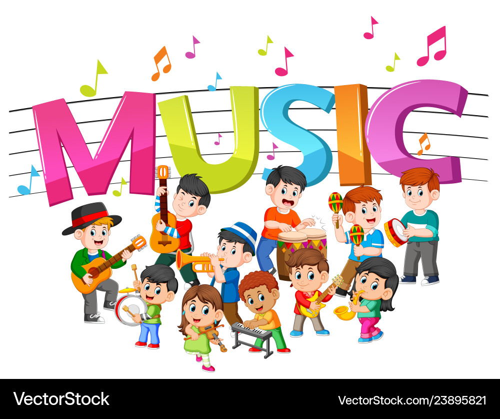Word music with group band playing music Vector Image