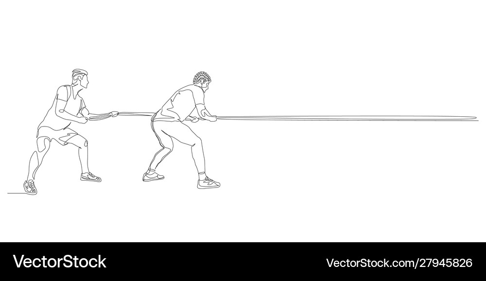 Continuous one line two men pull rope tug of Vector Image