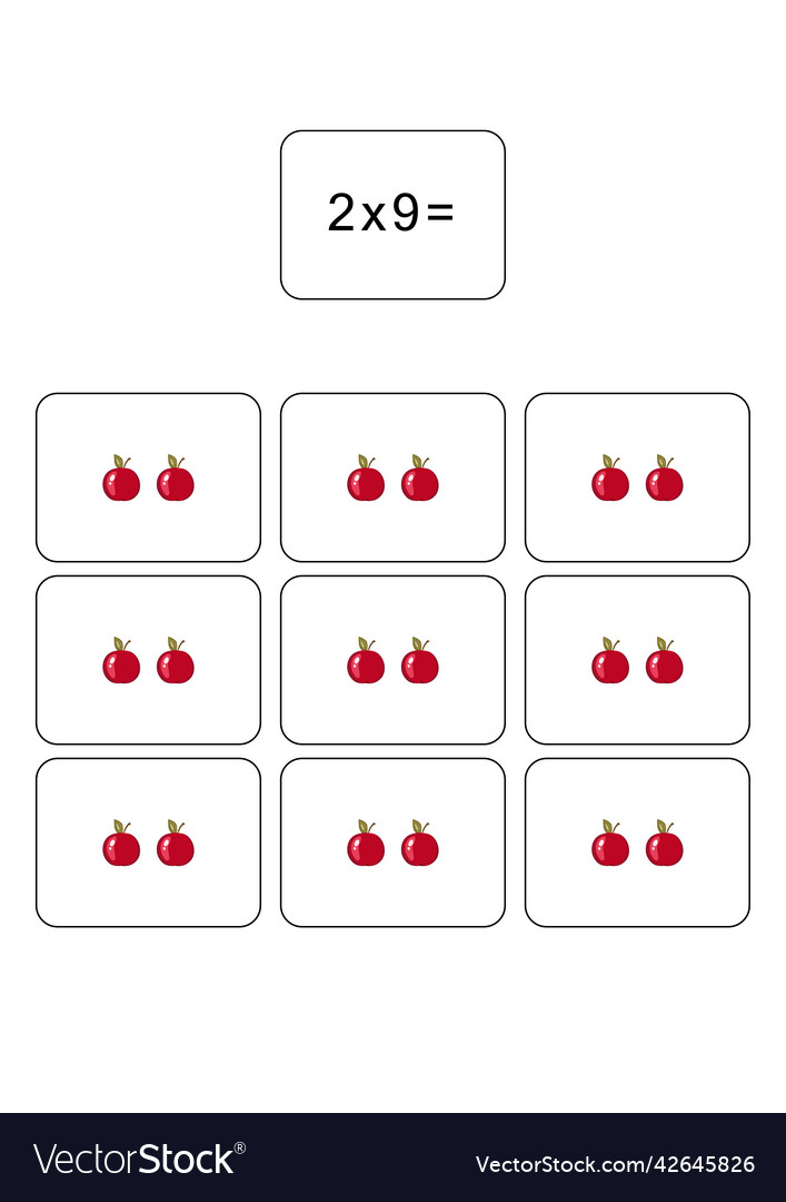 Multiplication table of 2 maths card Royalty Free Vector