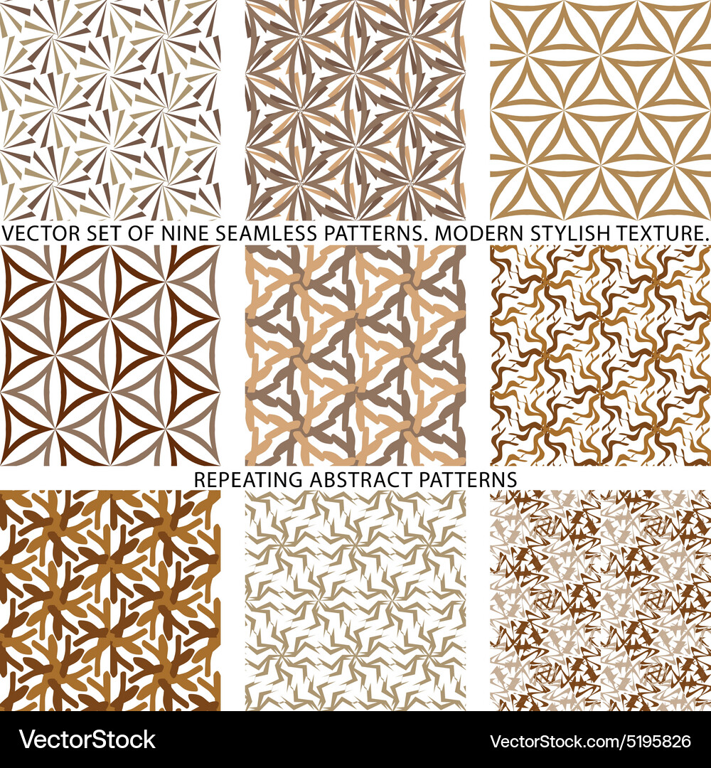 Set Of Nine Textured Natural Seamless Patterns Vector Image