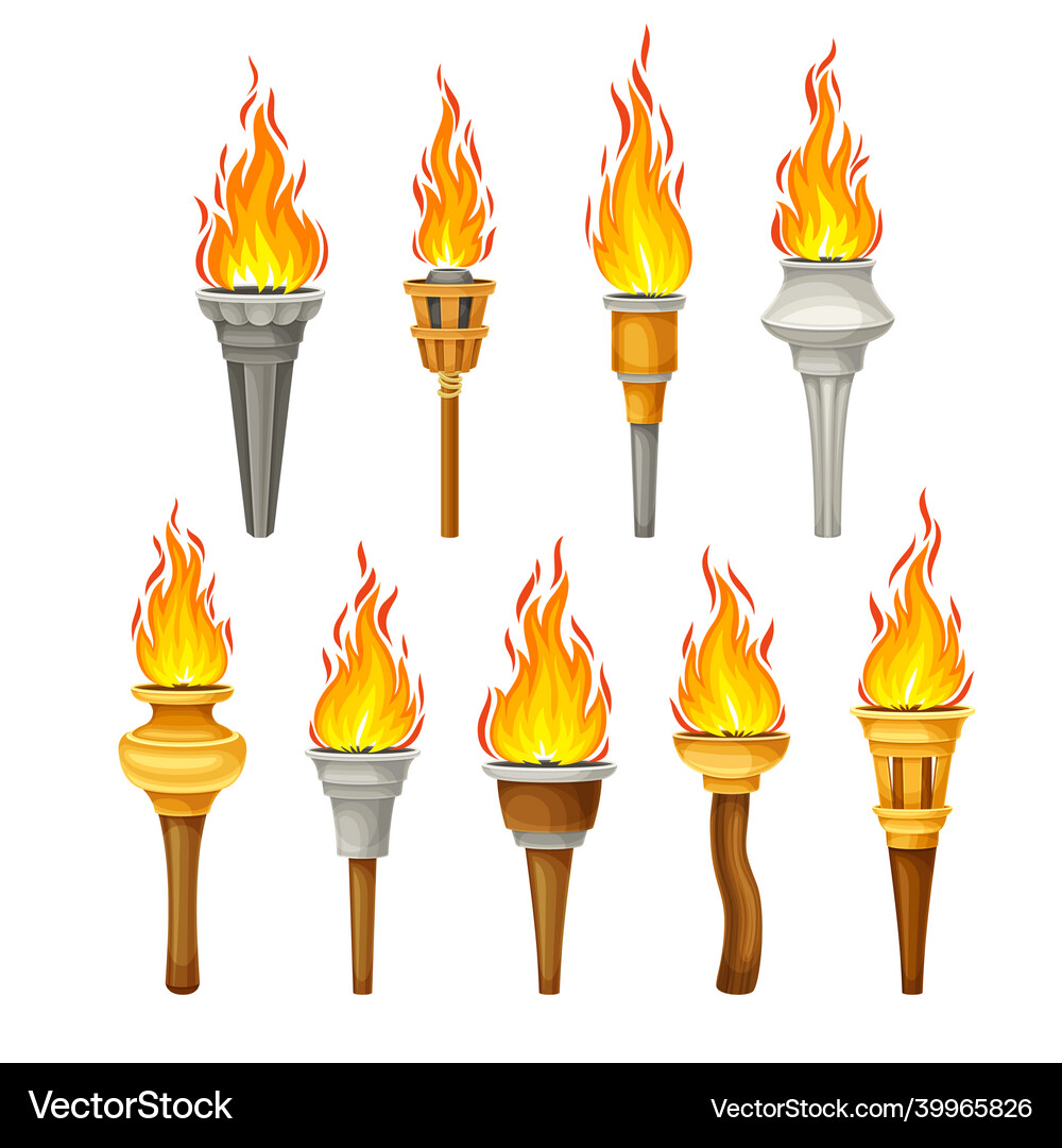 Torch with brightly burning fire on top as ignited