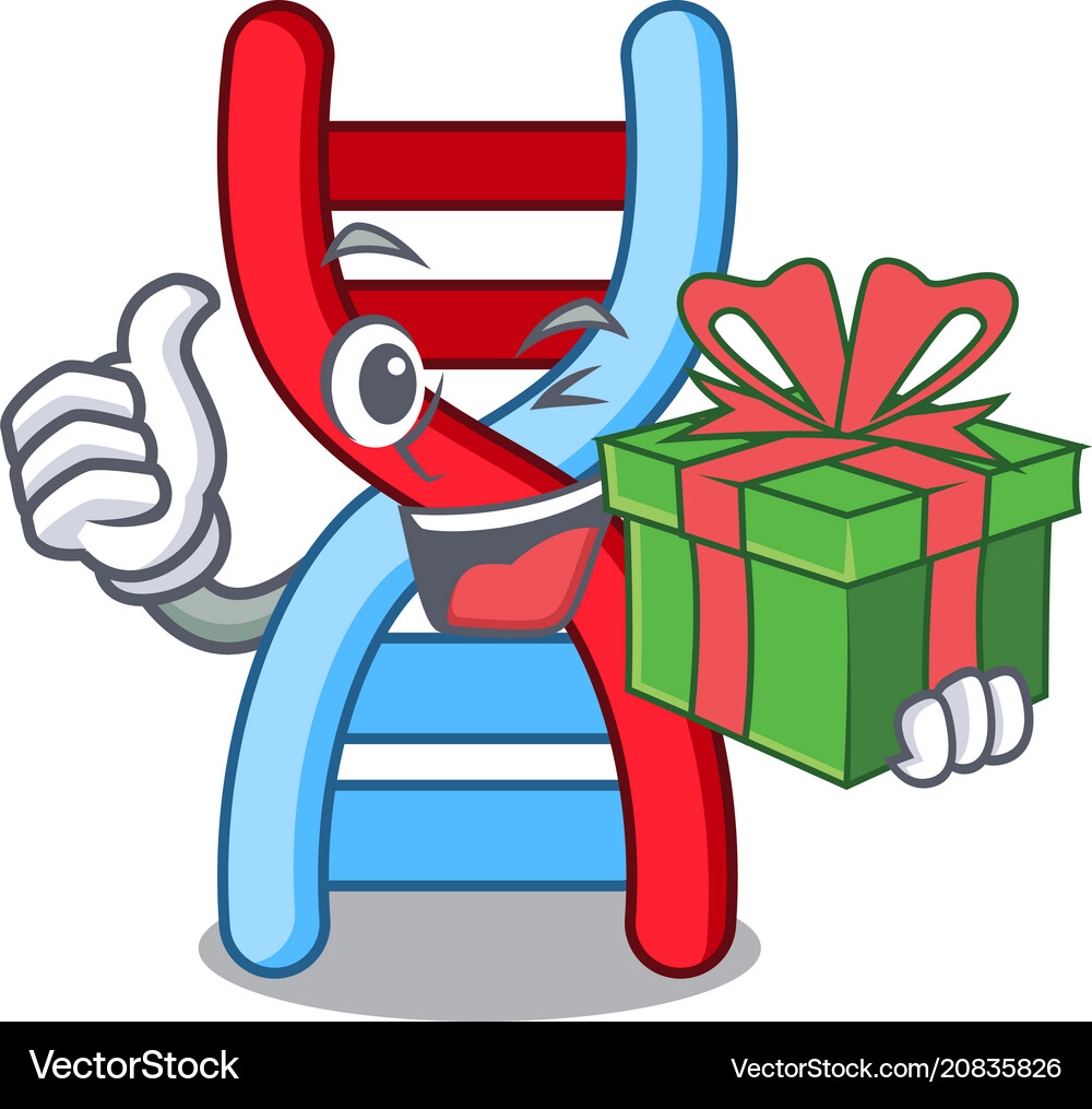 With gift dna molecule mascot cartoon Royalty Free Vector