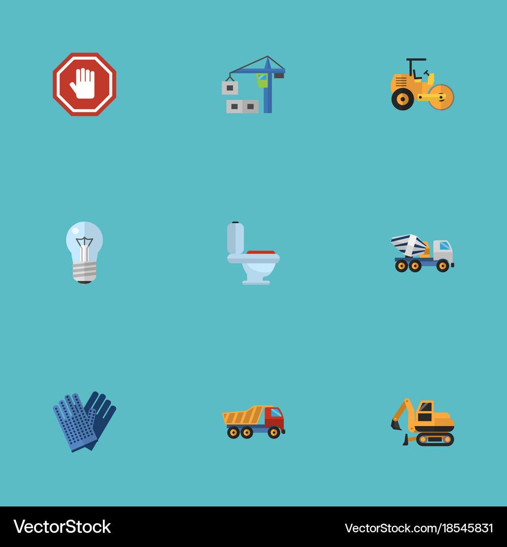 Flat icons hoisting machine mitten van and other Vector Image