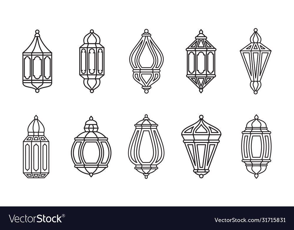 Line islamic arabic lantern symbol icon Royalty Free Vector