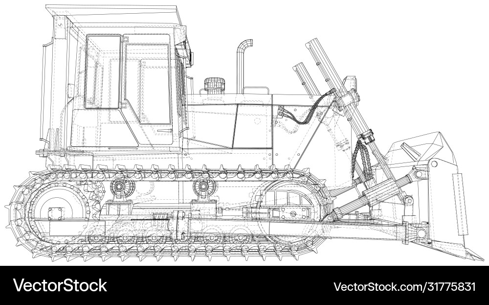 Powerful hydraulic bulldozer wire-frame vehicle Vector Image