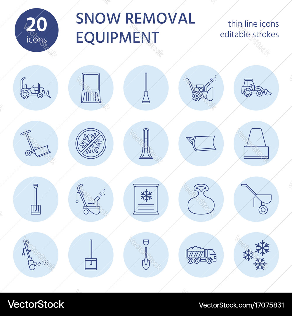 Snow removal flat line icons ice relocation Vector Image