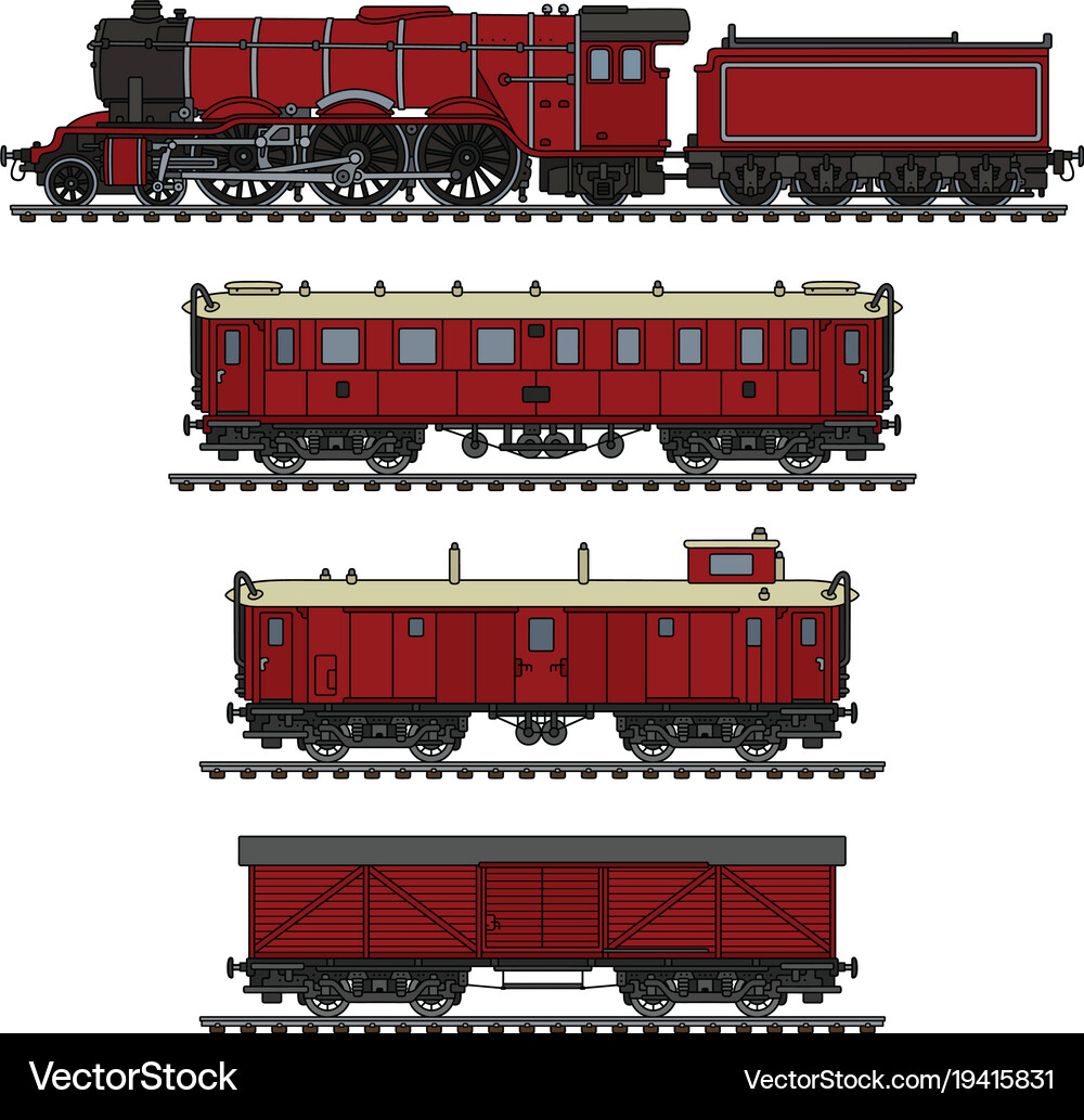 The vintage red steam train Royalty Free Vector Image