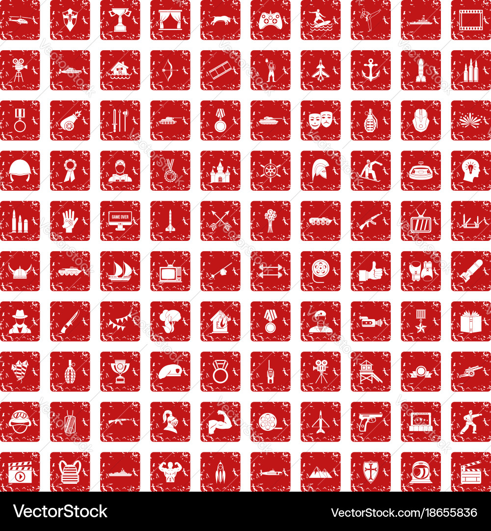 100 hero icons set grunge red Royalty Free Vector Image