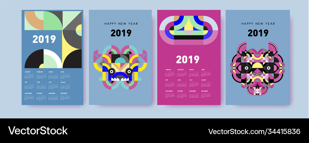 2021 calendar design template with colorful Vector Image