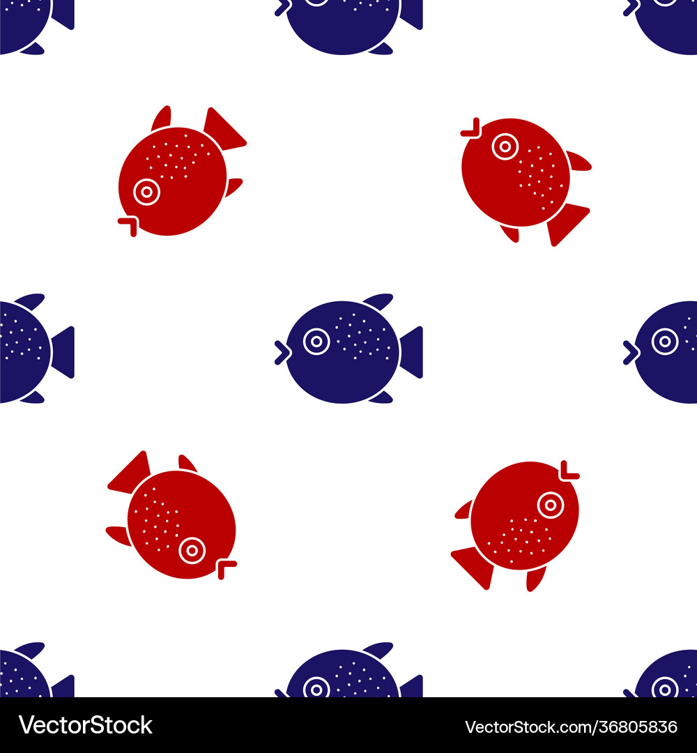 Blue and red puffer fish icon isolated seamless Vector Image