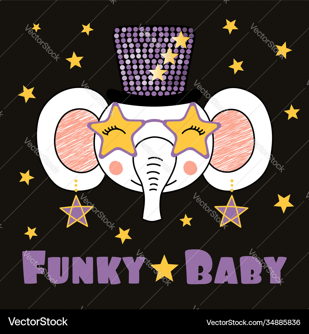 Cute elephant in funky hat and glasses Royalty Free Vector