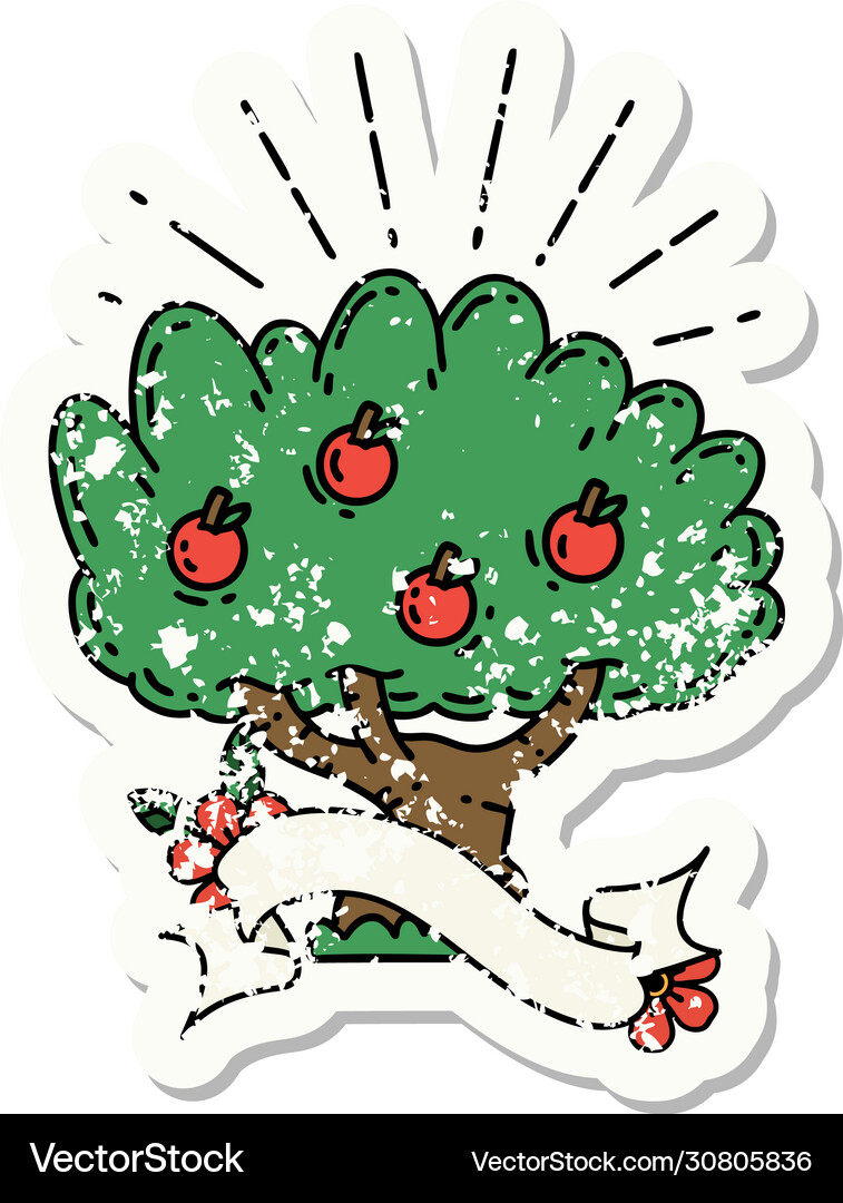 Grunge sticker tattoo style apple tree Royalty Free Vector