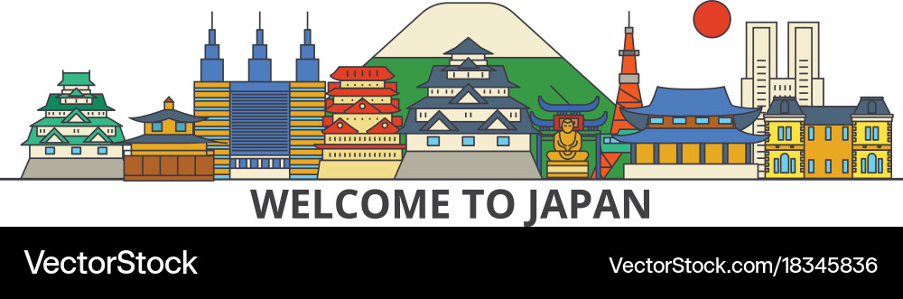 Japan outline skyline japanese flat thin line Vector Image