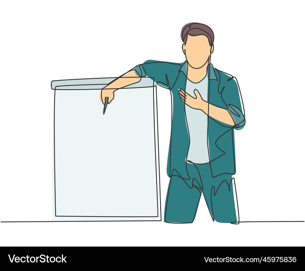 One continuous line drawing of young startup ceo Vector Image