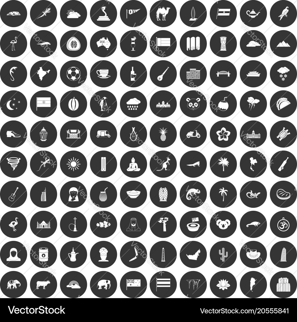 100 exotic animals icons set black circle Vector Image