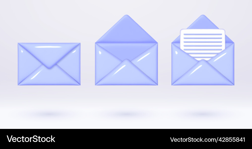 Blue 3d envelope in cartoon style with letter Vector Image